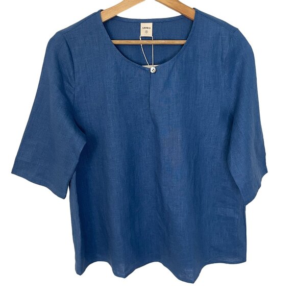 Lantico | Tops | Lintico 0 Linen Keyhole Neck Quarter Length Sleeve Top Women S Blue New | Poshmark